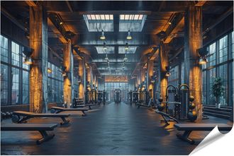 Islandburner XXL Bild Poster Moderne Fitnesshalle im Industriestil mit Beleuchtung für Fitnessraum Fitness-Enthusiasten Fitnessstudio Premium Bilder Fotodruck