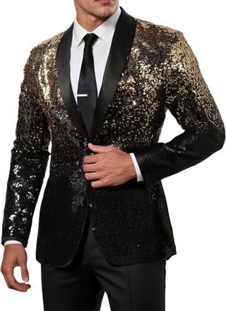 Generico Blazer &agrave; paillettes pour homme Veste brillante dor&eacute;e Slim Fit Costume de carnaval pour carnaval Blazer disco, or, XXL