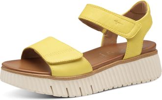 Tamaris Comfort Damen Sandalen flach aus Leder Plateau, Gelb (Yellow), 37 EU
