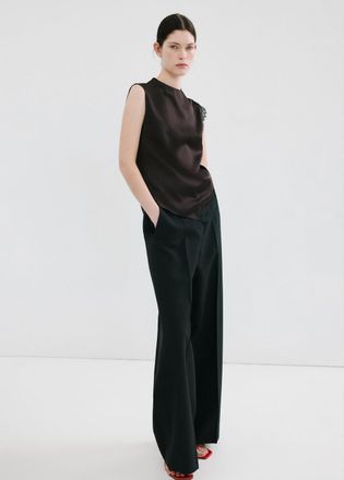 Mango Top liser&eacute;s dentelle marron - Femme - S - MANGO