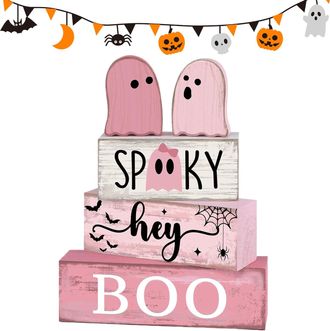 Generico Geisterliste - Halloween-Dekoration aus Holz, Ghost Halloween, zentrale Bl&ouml;cke, saisonaler, Festliche Dekoration f&uuml;r Caf&eacute;s