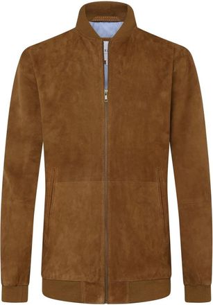 Tom Rusborg Leder-Blouson aus weichem Veloursleder mit gerippten B&uuml;ndchen in