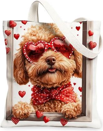 Generic Cockapoo Sac fourre-tout en toile pour faire du shopping 33 x 38,1 cm, sac &agrave; bandouli&egrave;re r&eacute;utilisable avec fen&ecirc;tre amusante pour femme, peinture danim