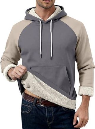 Generic Sweat à capuche doublé en polaire pour homme - Manches longues - Couleurs contrastées - Chandails dhiver - Hauts dautomne - Sweat à capuche chaud en p