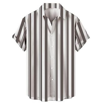 Generic Chemise d&eacute;t&eacute; pour homme, motif palmier hawa&iuml;en, tropical, cara&iuml;bes, tenue d&eacute;contract&eacute;e &agrave; manches courtes, boutonn&eacute;e, ray&eacute;e, flamant rose, v&ecirc;tements de