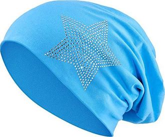 Balinco Jersey Coton &eacute;lastique Long Slouch Beanie Unisexe Hommes Femmes avec Strass Pierres &eacute;toile Casquette Heather en 35 Couleurs diff&eacute;rentes (2) (Turquoise