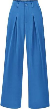 Generic Pantalon de travail taille haute pour femme, tenue d&eacute;contract&eacute;e 2025, pantalon habill&eacute; &agrave; jambes larges, taille &eacute;lastique, ample et pliss&eacute;, palazzo, bl
