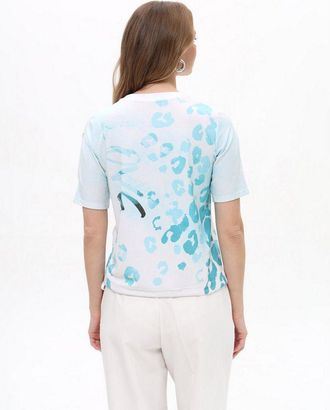 Passioni T-Shirt in wei&szlig; mit blauem Leopardenmuster Sommertshirt mit t&uuml;rkisem Print