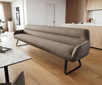 DELIFE Esszimmerbank Taya-Flex 300 cm Strukturstoff Soft Taupe Kufengestell flach Schwarz Taschenfederkern, B&auml;nke