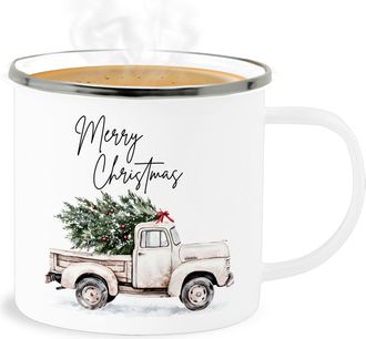 Shirtracer Emaille Becher Blechbecher - Weihnachtstasse Tasse - Motiv Merry Christmas Truck Geschenke Weihnachtsmotiv Geschenk Weihnachten I Winter Geschenk Weih