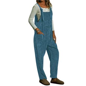 Generic Salopette en velours c&ocirc;tel&eacute; pour femme, multi-poches, coupe ample, tenue dautomne tendance, pour les vacances, les voyages, bleu lac, S