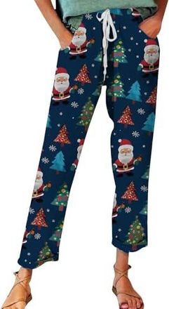 Generic Pantalon Femme Large en Lin D&eacute;contract&eacute; Fluide Pyjama De No&euml;l Assorti pour Couples Unisexe Jambes Larges Imprim&eacute; Dr&ocirc;le et Mignon Pantalon Large Linen 