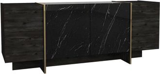 Vente-Unique Vente-unique - Buffet avec 4 portes - Effet marbre noir, naturel foncé et doré - cadeba ii
