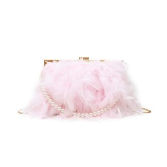 Fenical Abendtasche mit Perlenriemen Kette Clutch Bags Feder Umh&auml;ngetasche f&uuml;r Frauen M&auml;dchen Damen (pink)