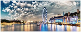 Wallario Glasbild N&auml;chtliches Lichterspiel - 50 x 125 cm Wandbilder Glas in Premium-Qualit&auml;t: Brillante Farben, freischwebende Optik