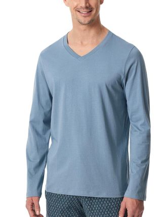 Schiesser Herren Schlafshirt Langarm Rundhals-Mix + Relax Pyjamaoberteil, Blaugrau_182043, 50