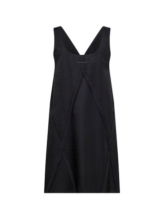 Maison Margiela Womens Midi Dress V-Neck Cupro Black Cotton