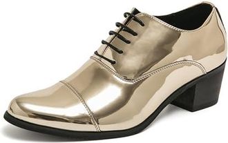 Generic Chaussures à talons hauts en cuir verni à lacets pour homme - Bout pointu - Noir, doré, 40 2/3 EU