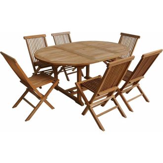 Happy Garden Teakholz-Gartenm&ouml;bel lombok - ausziehbarer runder Tisch - 6 Pl&auml;tze