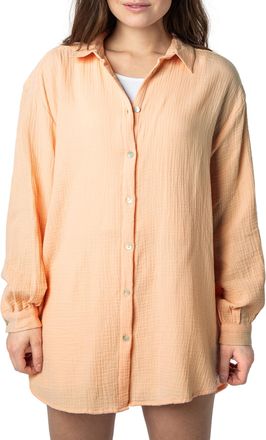 Sublevel Langarm Musselin Bluse mit Kentkragen - Damen Muselin Oversize Bluse, Baumwolle, Knopfleiste in verschienden Farben orange L/XL