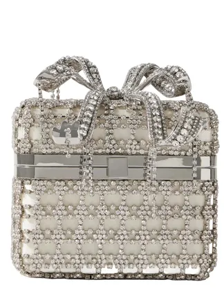 Self Portrait Crystal-Embellished Satin Box Clutch