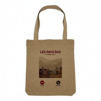 Fabulous Sac Shopping Tote Bag Aspect Lin - Les Pays Bas MAppellent Voyage Culture Tourisme - Sac de Courses Toile Epaisse 360g Beige Naturel Cabas Port&eacute; Epaul
