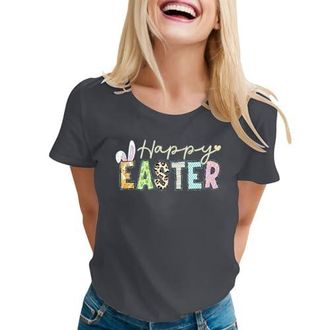 Generic T-shirt d&eacute;contract&eacute; pour femme - Imprim&eacute; P&acirc;ques - Col rond - Manches courtes, gris fonc&eacute;, XXL