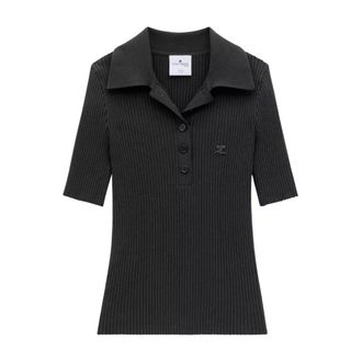 Courr&egrave;ges Iconic RIB Knit Polo Shirt - - Tops - Damen - Schwarzk - XS