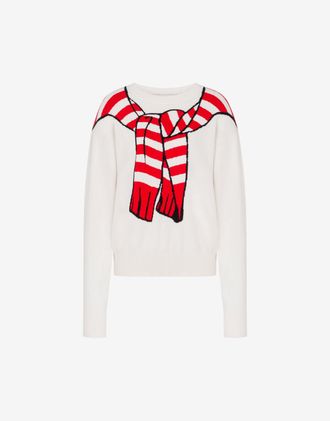 Moschino Pull en coton et cachemire incrust&eacute; - Blanc