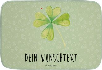 Mr. & Mrs. Panda Personalisierte Badematte Blume Kleeblatt - Geschenke, Garten, Badtextilien, Duschvorlage, Gl&uuml;cksbringer, Badvorleger Selbst Gestalten, Neuer Job, Gl&uuml;