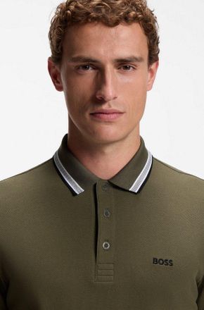 HUGO BOSS Langarm-Poloshirt Plisy mit Streifen am Kragen