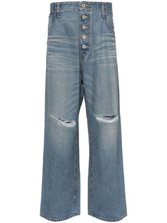 Junya Watanabe jean slim à effet usé - Bleu