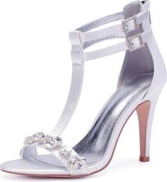 Generic Escarpins Femme Bout Ouvertsandales Chaussures De Mariee Satin&eacute;e Mari&eacute;e Dress F&ecirc;te Bridal Mariage Stylet Sandales 10.5Cm,Blanc,39 EU