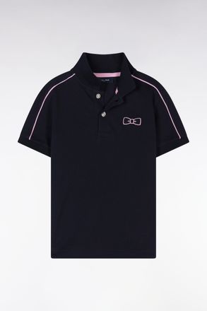 Eden Park Polo &Agrave; Manches Courtes En Piqu&eacute; Coton Marine &Agrave; Passepoil Rose Coupe Droite