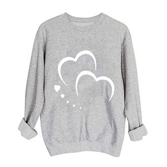 Generic Sweat-shirt &agrave; manches longues et col rond imprim&eacute; coeur pour femme 2026, gris, L