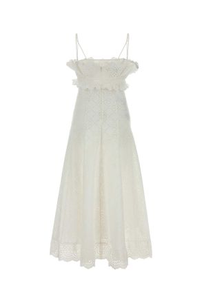 Alberta Ferretti Womens Broderie Anglaise Dress White Cotton Polyester