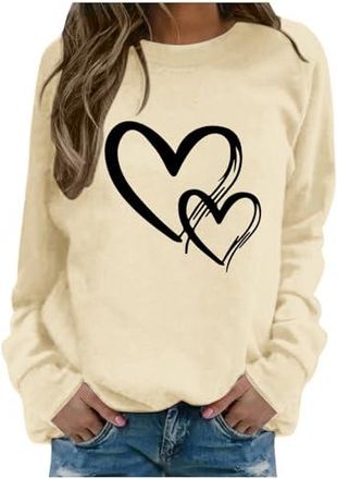Generic Sweat &agrave; capuche d&eacute;contract&eacute; &agrave; col rond imprim&eacute; pour la Saint-Valentin 2026, beige, M