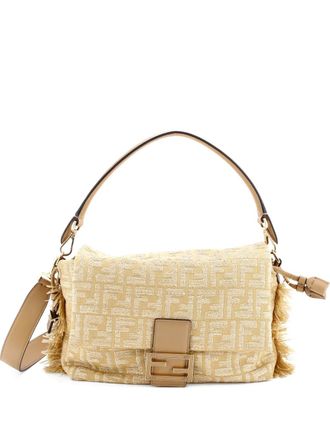 Fendi Mamma Baguette NM Zucca Jacquard and Raffia Medium shoulder bag - Tons neutres