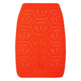Philipp Plein Knit Short Skirt Monogram - - Skirts - Damen - Orange - M