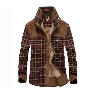 Generic Surchemise en Flanelle for Homme, doubl&eacute;e Polaire, &agrave; Carreaux, Manches Longues, boutonn&eacute;e, id&eacute;ale for lautomne et lhiver, Chaude et d&eacute;contract&eacute;e(Coffe