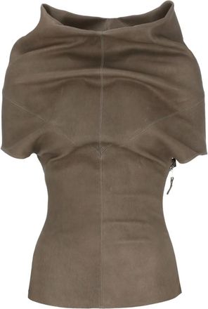 Rick Owens Femme, Blouses et Chemises, Brun, Taille: 34 FR T-shirt en cuir &agrave; col montant