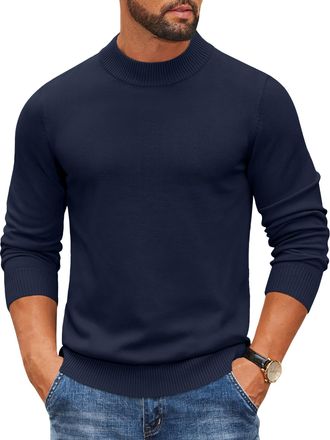 Coofandy Herren Pullover Rundhals Langarm Rollkragenshirt Gestrickt Rollkragenpullover Mock Turtleneck Sweater Leicht Strickpullover Dunkelblau XXL