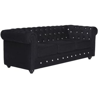 Vente-Unique Vente-unique - Canap&eacute; 3 places chesterfield - velours noir et boutons effet cristal