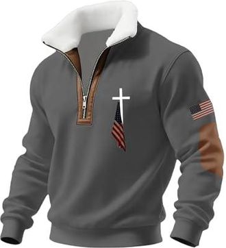 Generic Sweat-shirt pour homme sans capuche - T-shirt &agrave; manches longues avec fermeture &eacute;clair 1/4 - Col roul&eacute; - Col moelleux - Pull en polaire doux - Pour lex