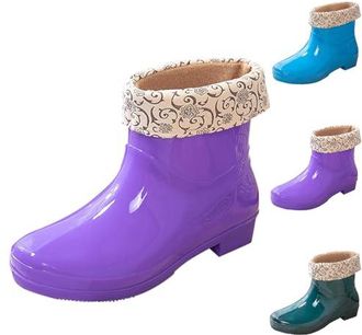 Generic Bottes de pluie courtes imperm&eacute;ables pour femme avec doublure en peluche - Chaussures de jardin antid&eacute;rapantes - Bottes de pluie l&eacute;g&egrave;res en caoutchouc