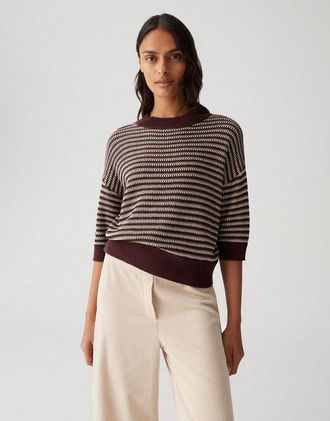 OPUS Strickpullover PEIPINA aus BCI Cotton Mix Boxy Silhouette, Jacquard Struktur, 3/4 Arm