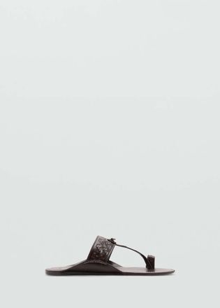 Mango Sandales en cuir avec d&eacute;tail de coutures chocolat - Femme - 36 - MANGO