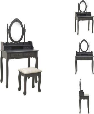 vidaXL Schminktisch-Set mit Hocker Grau 75x69x140 cm Paulownia-Holz - Schminktisch - Kosmetiktisch - Make-Up-Tisch - Grau - Paulownia Holz