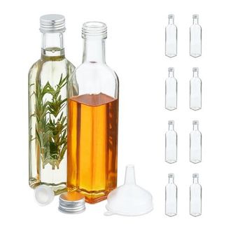 Relaxdays Petites Bouteilles en Verre, Lot de 16, fioles pour spiritueux, huiles, 250 ML, Bouchon à vis, Transparent