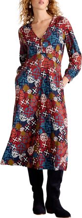 White Stuff Megan Jerseykleid - Klassische Midi-Länge aus Baumwoll-Modal-Jersey zum Hineinschlüpfen - Chartreuse Multi - Größe 36